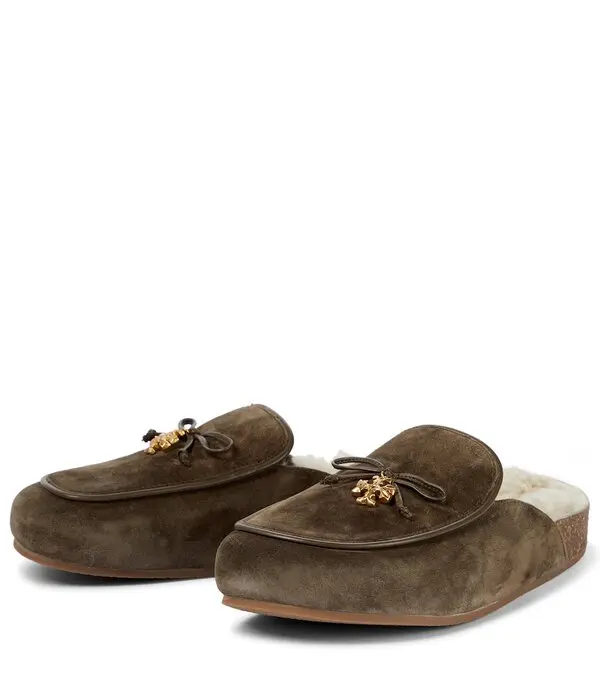 Tory Burch Tory Charm Shearling-lined Suede Slippers