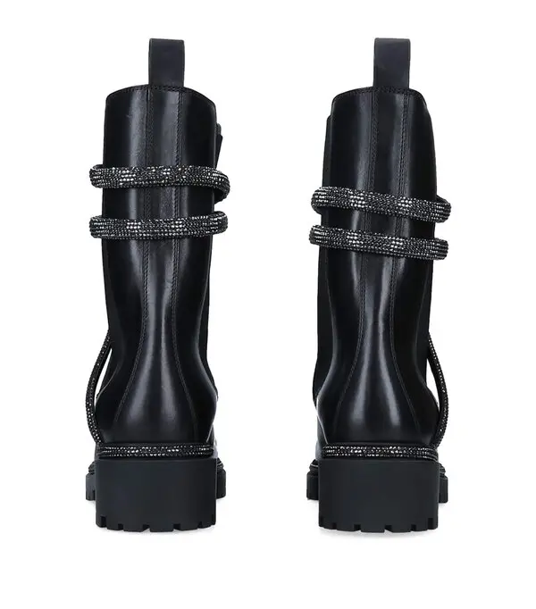 Rene Caovilla Leather Cleo Biker Boots 25 - Black