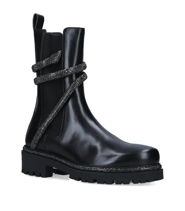 Rene Caovilla Leather Cleo Biker Boots 25 - Black