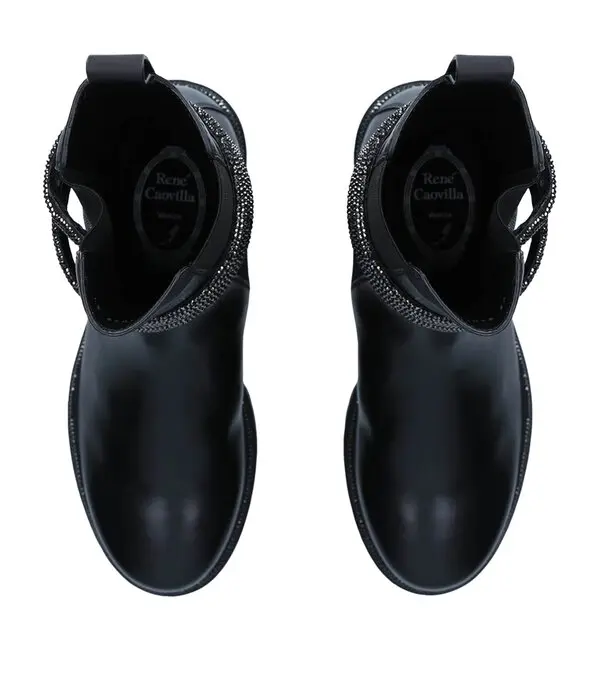 Rene Caovilla Leather Cleo Biker Boots 25 - Black