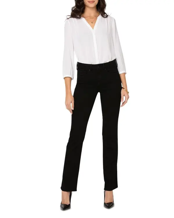 NYDJ Petites Marilyn High Rise Straight Jeans - Black