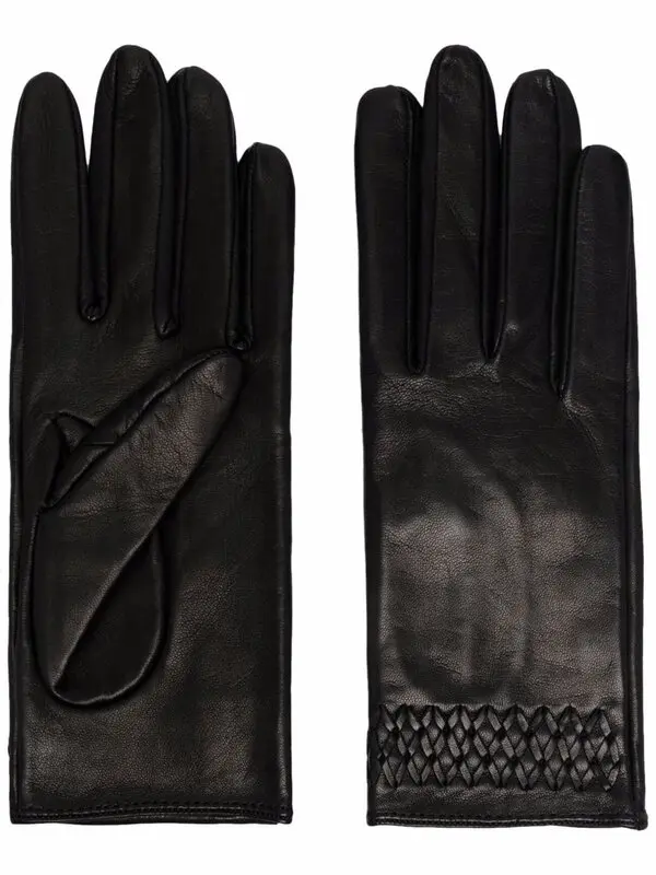 MANOKHI Embroidered Leather Gloves - Black