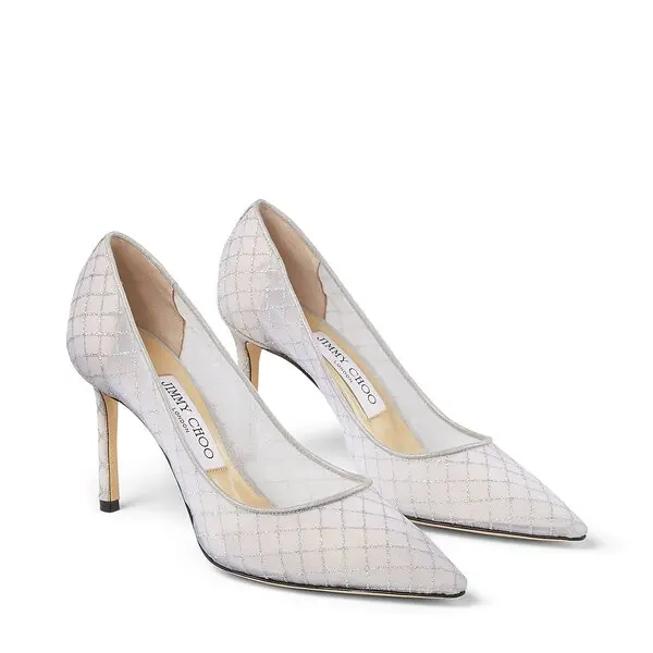 JIMMY CHOO Romy 85 Lattice Glitter Mesh Fabric Pointed-toe Pumps