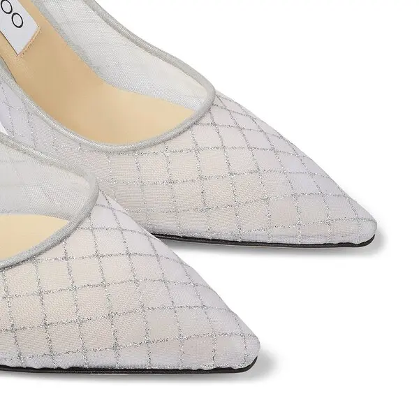 JIMMY CHOO Romy 85 Lattice Glitter Mesh Fabric Pointed-toe Pumps