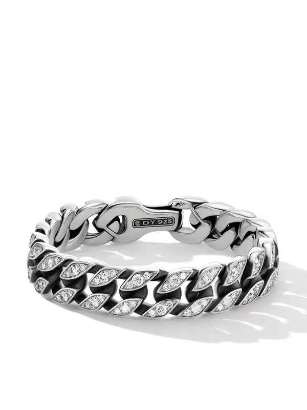 David Yurman Sterling Diamond Curb Chain Bracelet - Silver