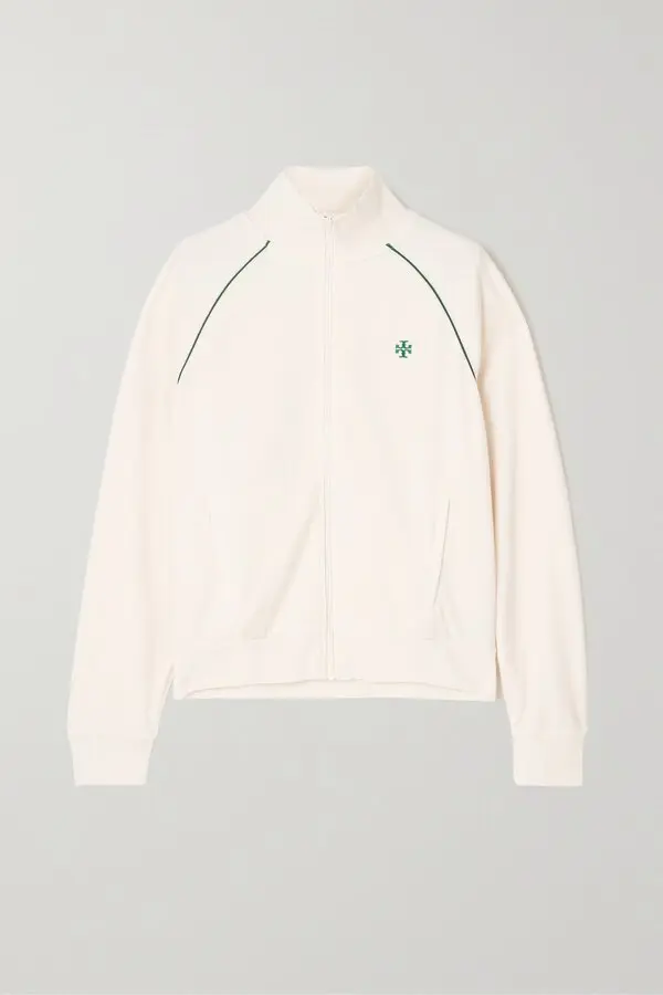 Tory Burch Piped Embroidered Cotton-blend Velour Track Jacket