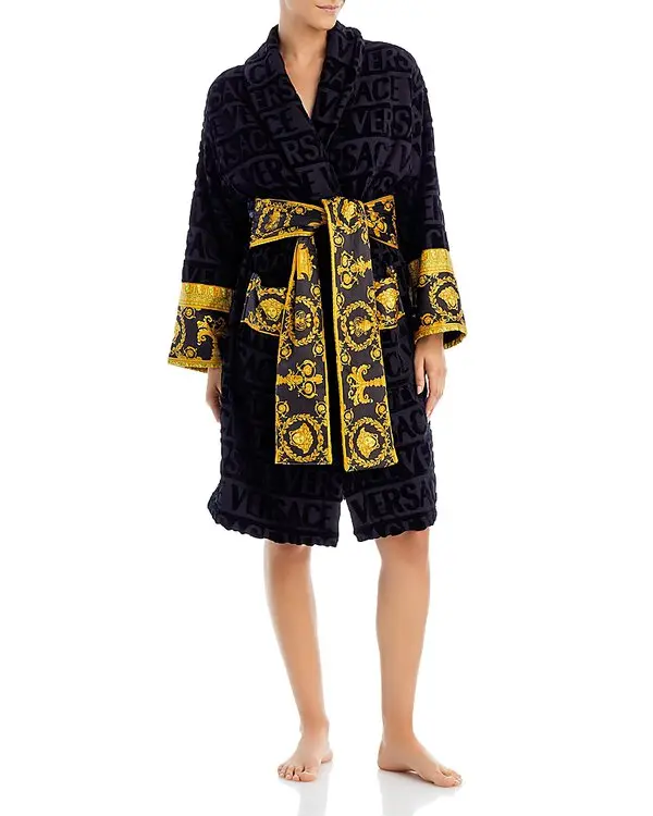 Versace I Heart Baroque Bath Robe - Black