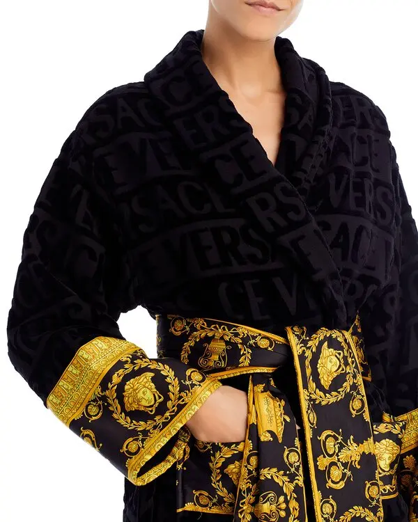 Versace I Heart Baroque Bath Robe - Black
