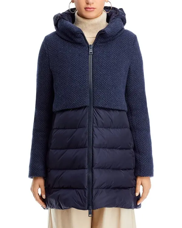 Herno Knit Overlay Puffer Coat In Navy 62% Off Editorialist