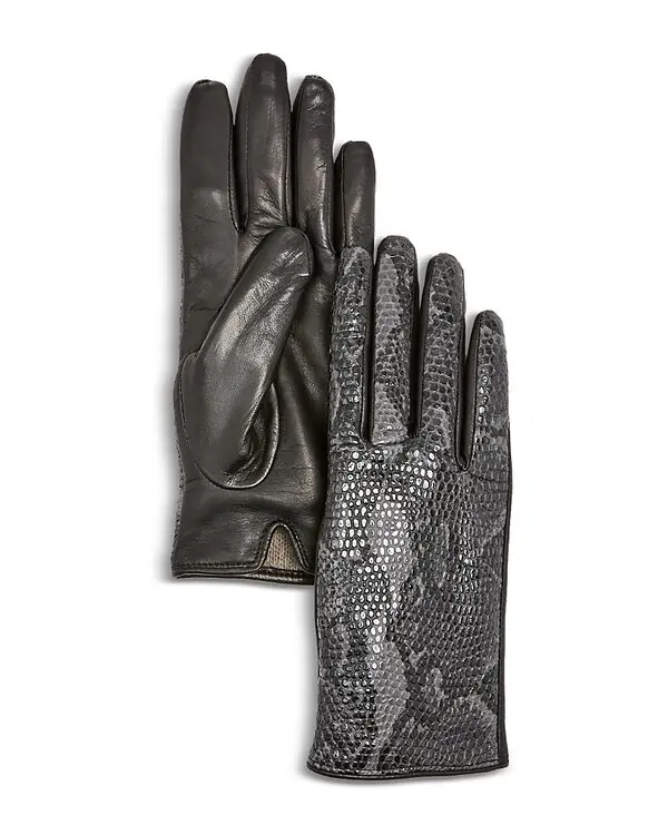 Bloomingdale'S Python Printed Leather Gloves - Black Python