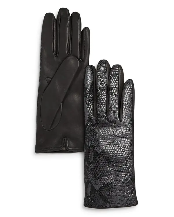 Bloomingdale'S Python Printed Leather Gloves - Gray Python