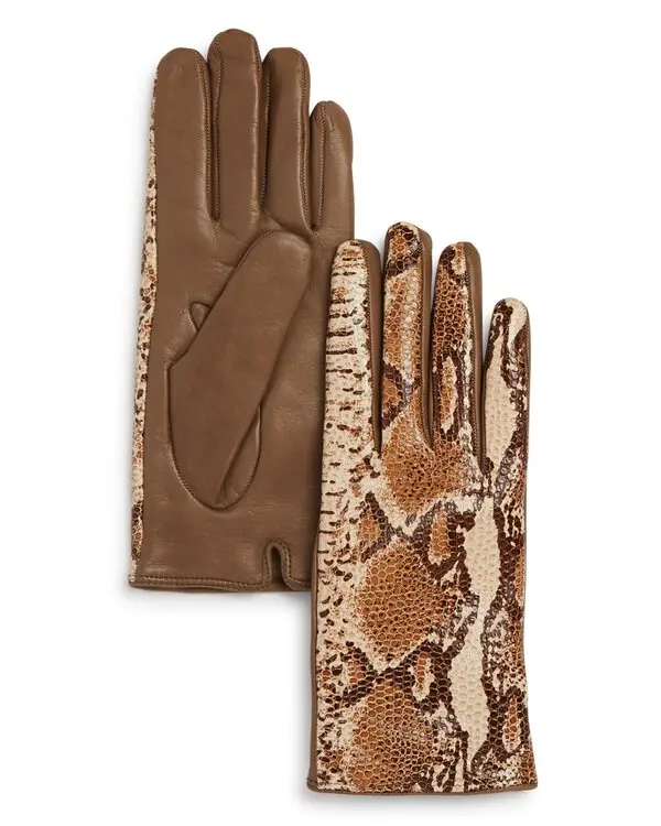 Bloomingdale'S Python Printed Leather Gloves - Taupe Python