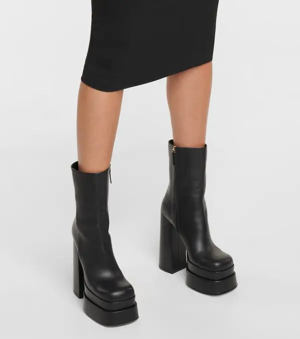 Versace Intrico Leather Platform Ankle Boots