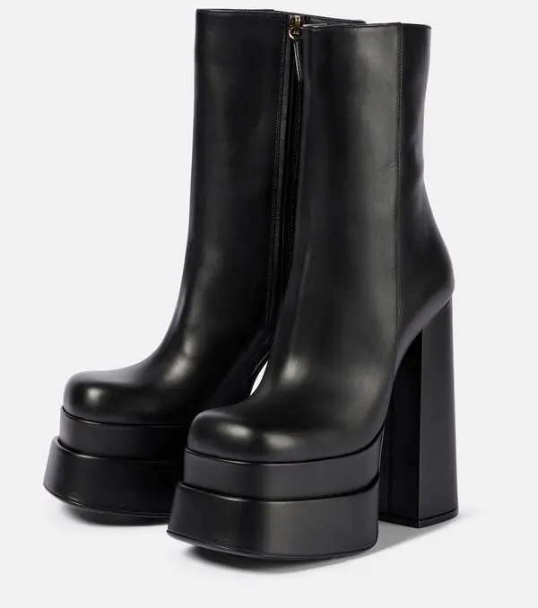 Versace Intrico Leather Platform Ankle Boots