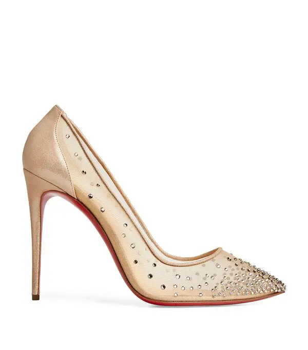 CHRISTIAN LOUBOUTIN Follies Strass Suede Pumps - Beige