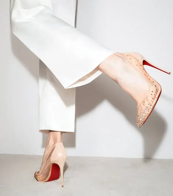 CHRISTIAN LOUBOUTIN Follies Strass Suede Pumps - Beige