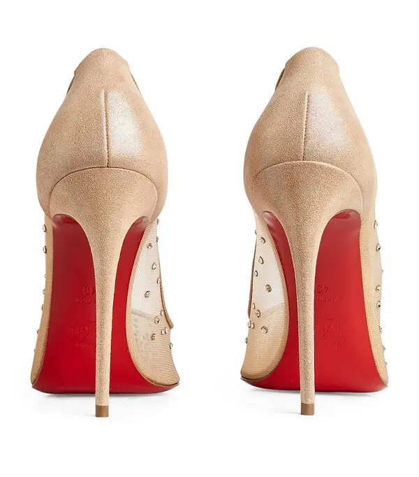 CHRISTIAN LOUBOUTIN Follies Strass Suede Pumps - Beige