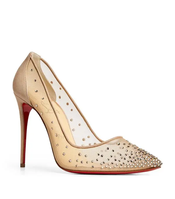 CHRISTIAN LOUBOUTIN Follies Strass Suede Pumps - Beige