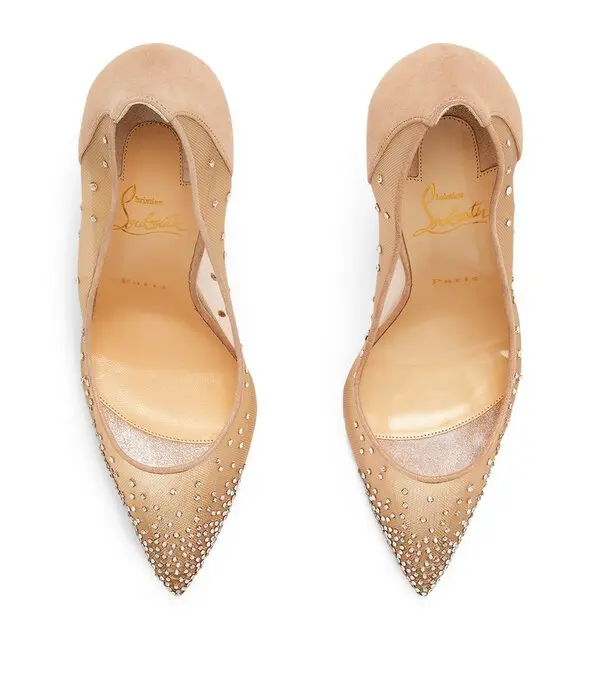 CHRISTIAN LOUBOUTIN Follies Strass Suede Pumps - Beige
