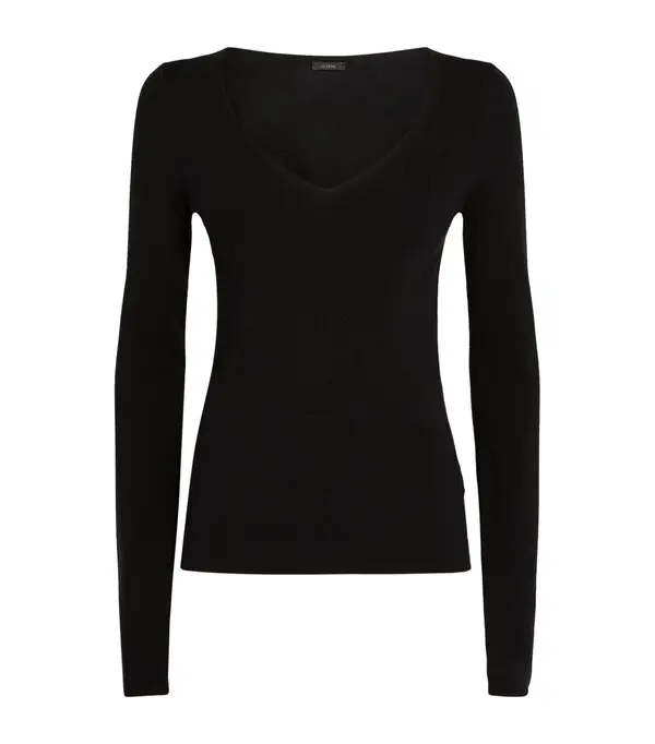 JOSEPH Silk-stretch V-neck Top - Black