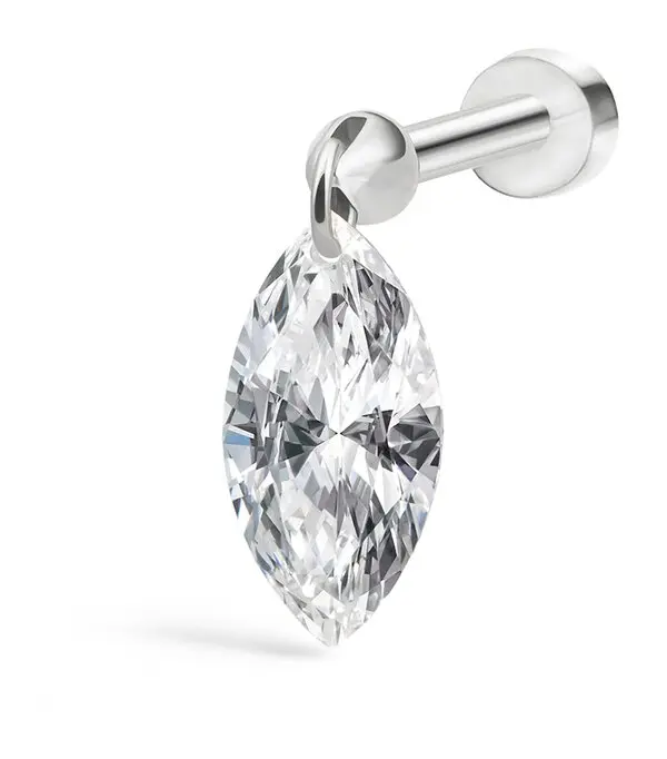 MARIA TASH Gold Floating Marquise Diamond Charm Threaded Stud Earring - White