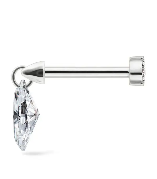 MARIA TASH Gold Floating Marquise Diamond Charm Threaded Stud Earring - White