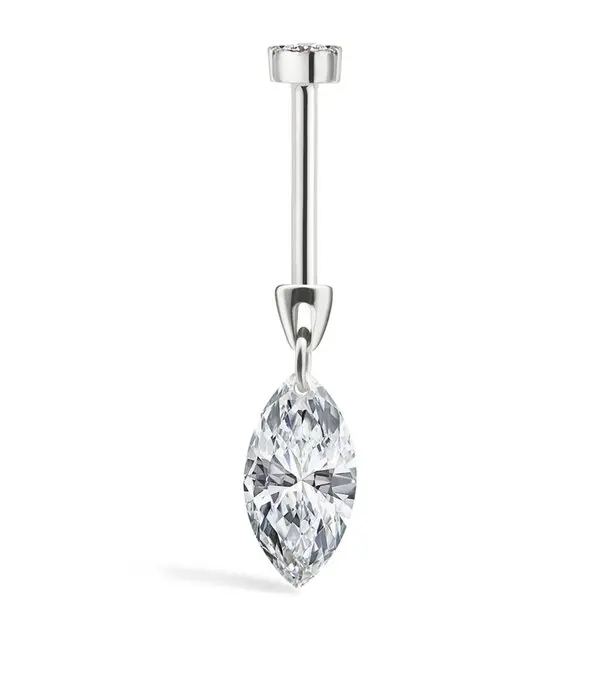 MARIA TASH Gold Floating Marquise Diamond Charm Threaded Stud Earring - White