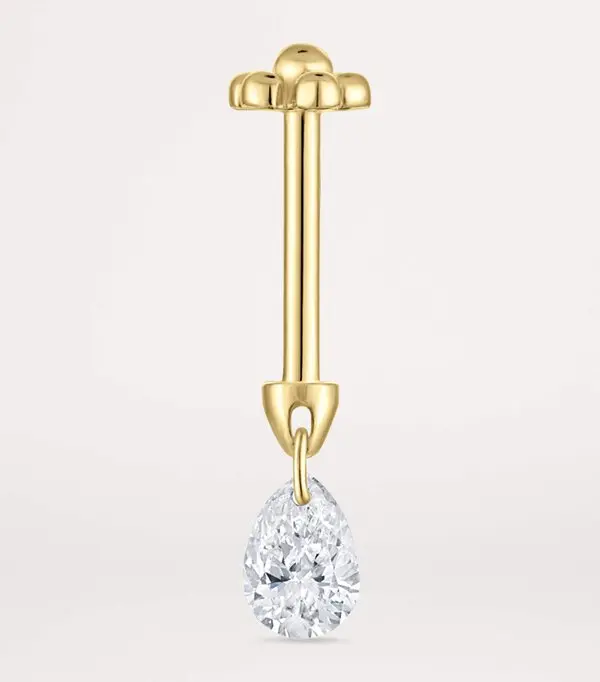MARIA TASH Yellow Floating Pear Diamond Threaded Stud Earring - Gold