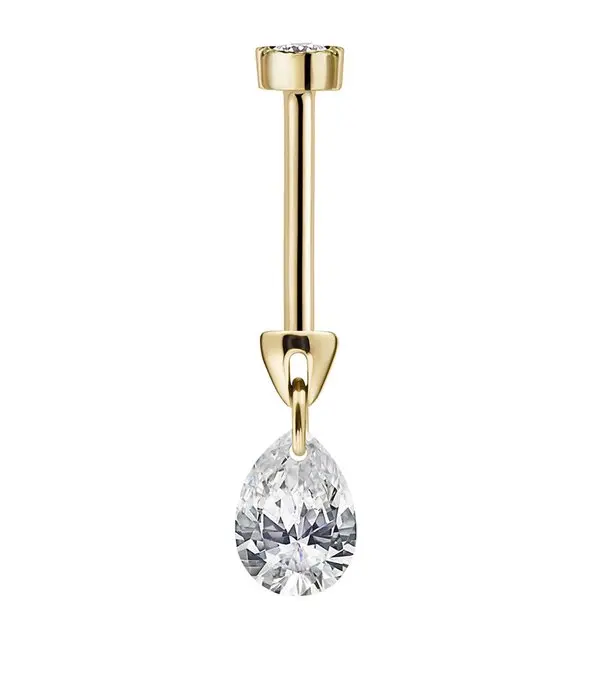 MARIA TASH Yellow Floating Pear Diamond Threaded Stud Earring - Gold