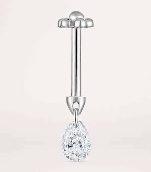 MARIA TASH Gold Floating Pear Diamond Charm Threaded Stud Earring - White