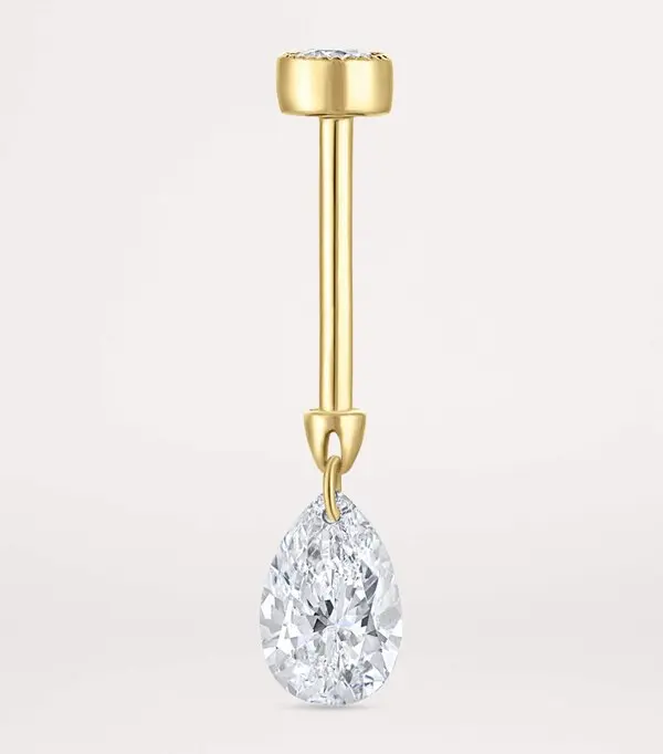 MARIA TASH Floating Pear Diamond Charm Threaded Stud Earring - Gold