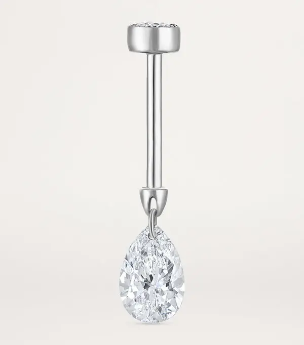 MARIA TASH Gold Floating Pear Diamond Threaded Stud Earring - White