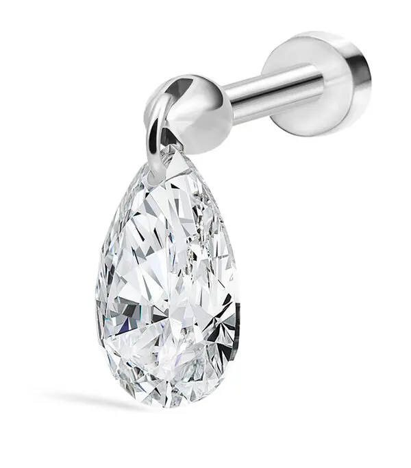 MARIA TASH Gold Floating Pear Diamond Threaded Stud Earring - White