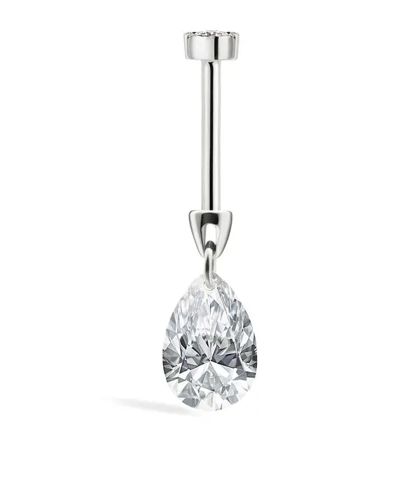 MARIA TASH Gold Floating Pear Diamond Threaded Stud Earring - White