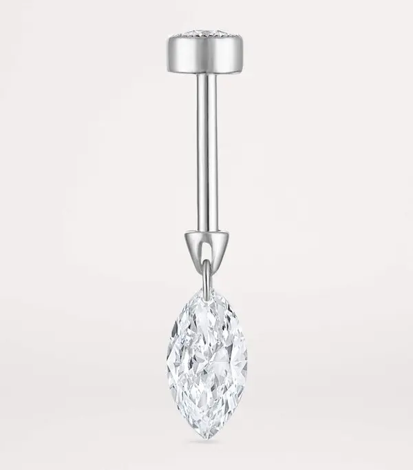 MARIA TASH Gold Floating Marquise Diamond Charm Threaded Stud Earring