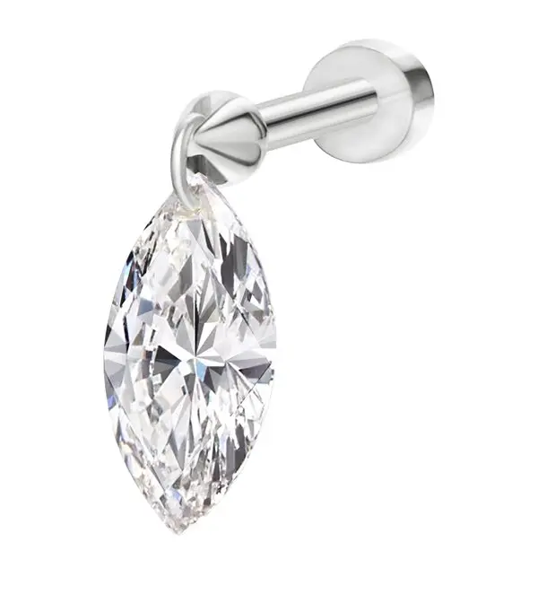 MARIA TASH Gold Floating Marquise Diamond Charm Threaded Stud Earring