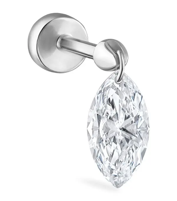 MARIA TASH Floating Marquise Diamond Charm Threaded Stud Earring In 18k Gold - White