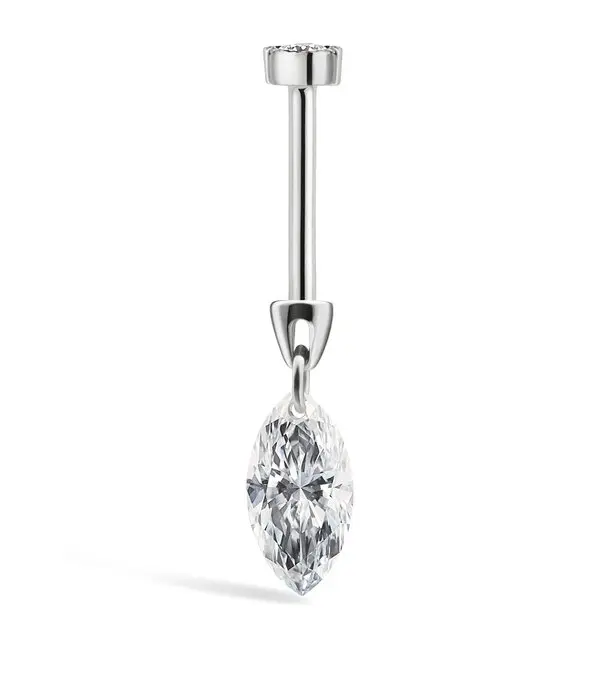MARIA TASH Floating Marquise Diamond Charm Threaded Stud Earring In 18k Gold