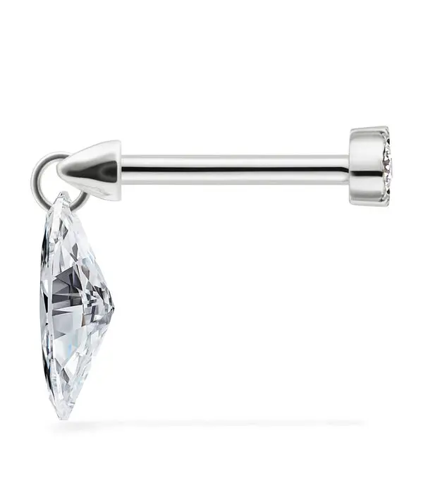 MARIA TASH Floating Marquise Diamond Charm Threaded Stud Earring In 18k Gold