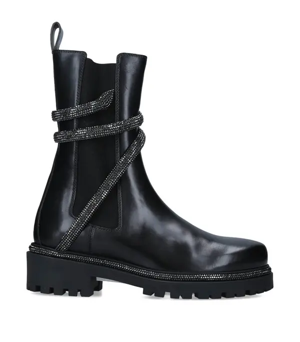 Rene Caovilla Leather Cleo Biker Boots 25 - Black