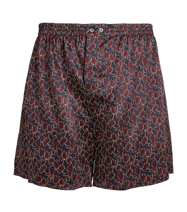 Zimmerli Silk Leaf Print Boxer Shorts - Navy