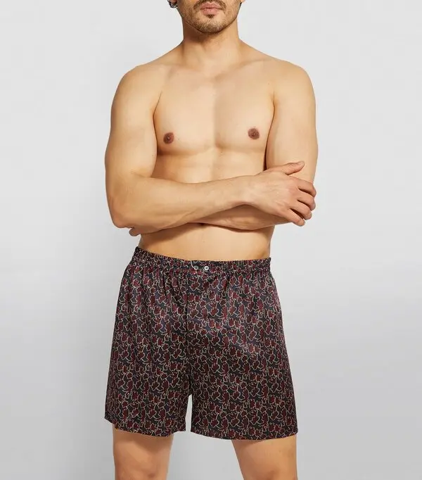 Zimmerli Silk Leaf Print Boxer Shorts - Navy