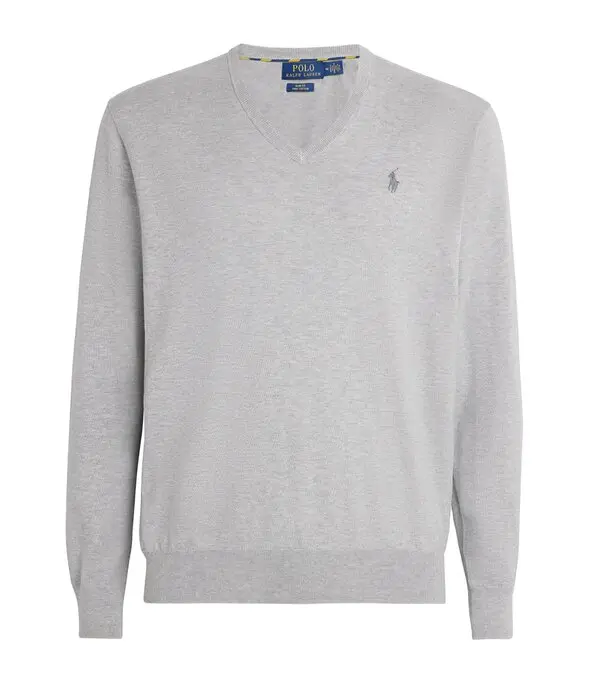 Polo Ralph Lauren Pima Cotton V-neck Sweater - Grey