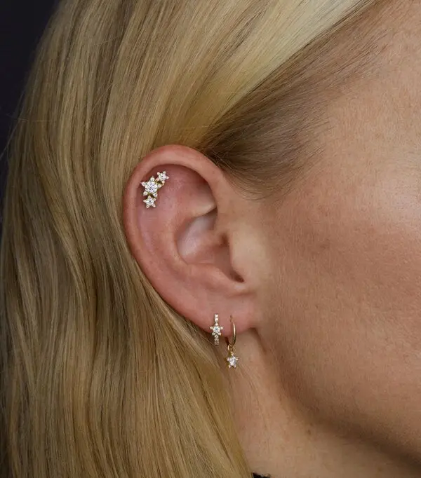 MARIA TASH Diamond Three Star Garland Threaded Single Stud Earring