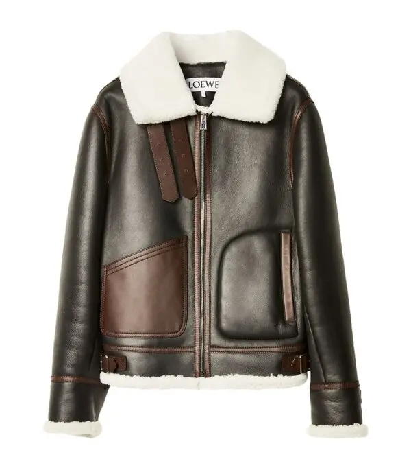 Loewe Shearling Aviator Jacket In Black - 30% Off | Editorialist