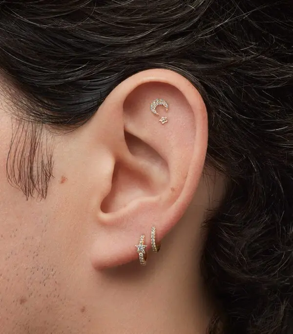 MARIA TASH Yellow Diamond Moon Threaded Stud Earring - Gold