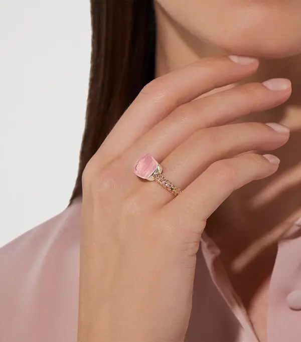 Pomellato Nudo Ring With Diamonds, Chalcedony, And Quartz - Pink