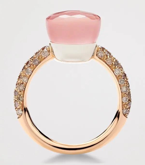 Pomellato Nudo Ring With Diamonds, Chalcedony, And Quartz - Pink