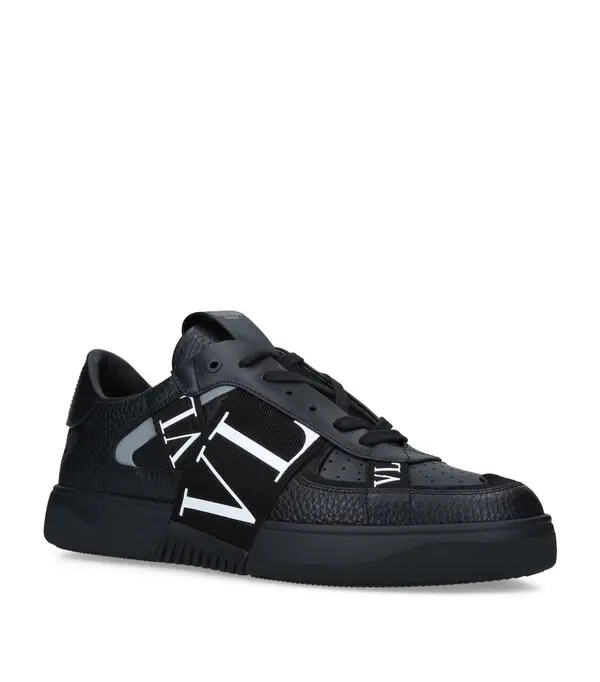 Valentino Garavani Leather Vl7n Bands Sneakers - Black