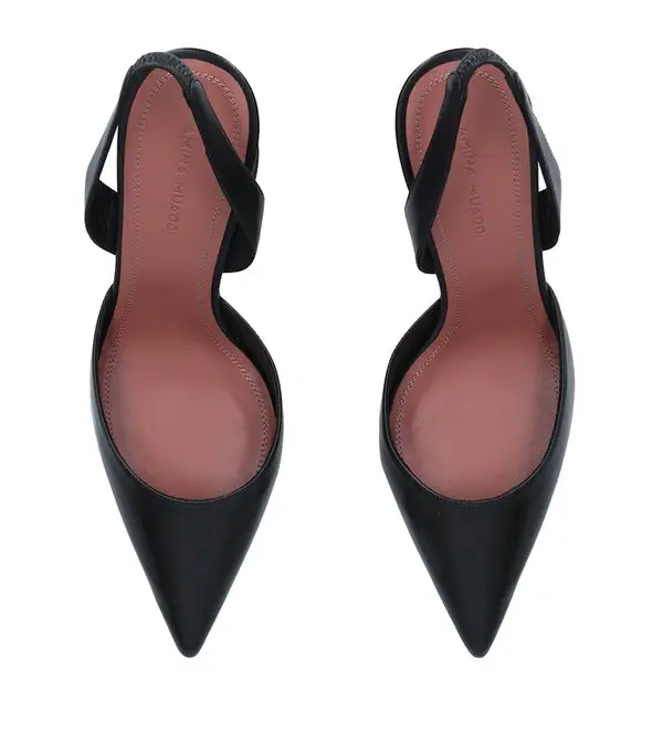 Amina Muaddi Leather Holli Slingback Pumps 95 - Black